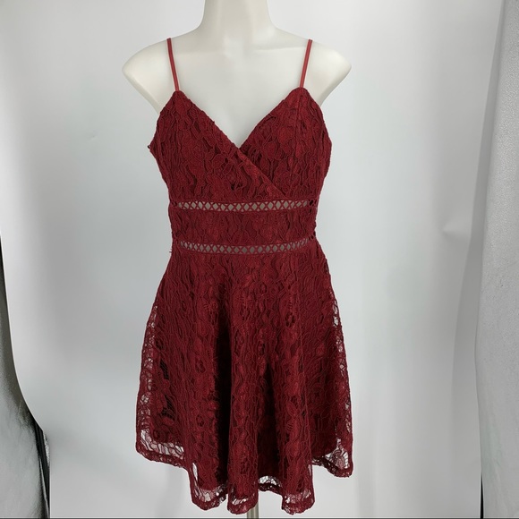 Francesca's Collections | Dresses | Francescas Burgundy Floral Lace ...